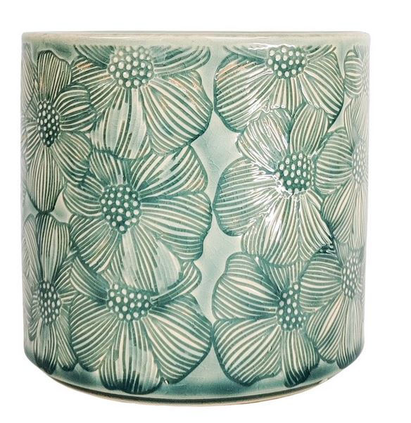 Pot Etched Flower Turquoise 12cm | The Garden Feast